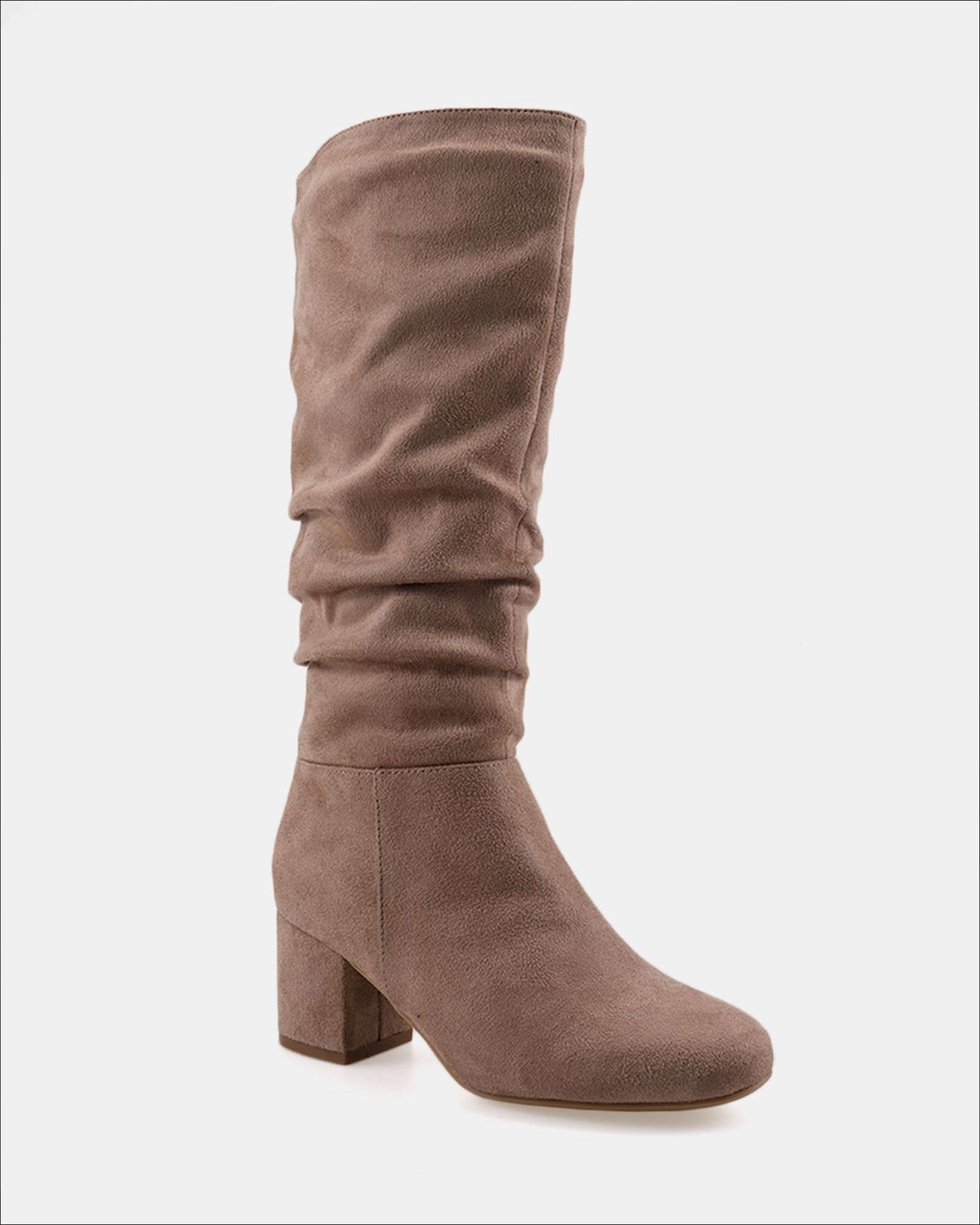 Erin Taupe Ruched Block Heel Knee Boot
