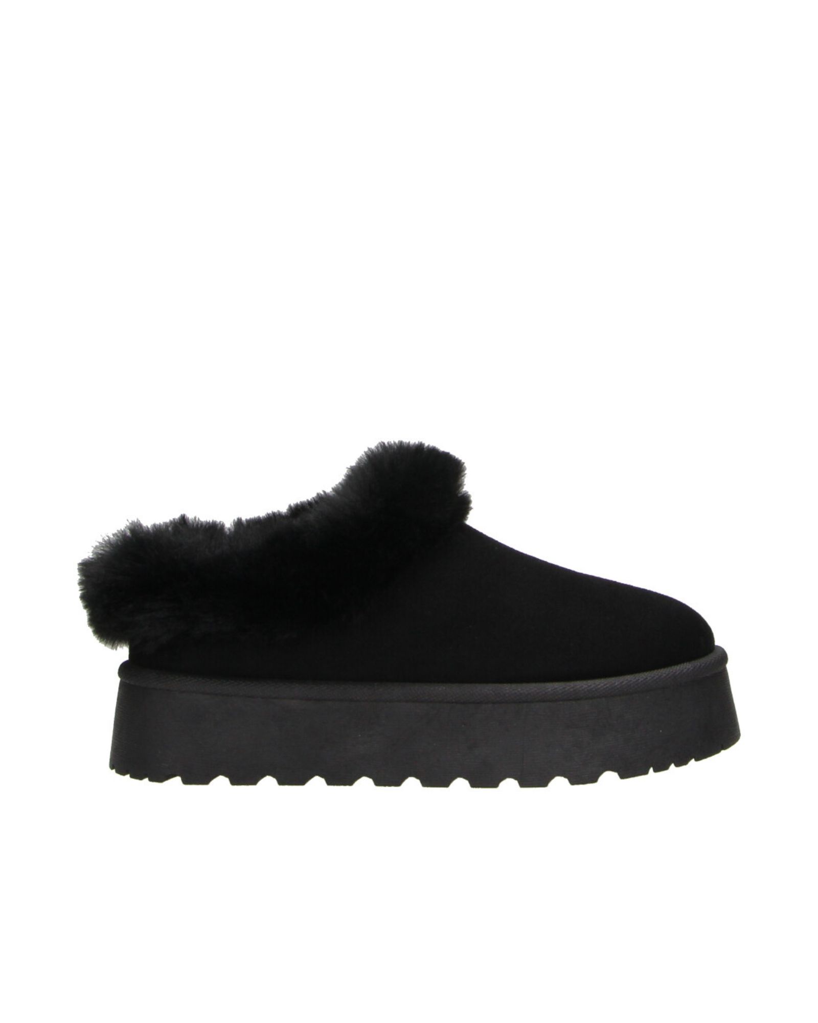 LYDIA Black Faux Fur Platform Mule